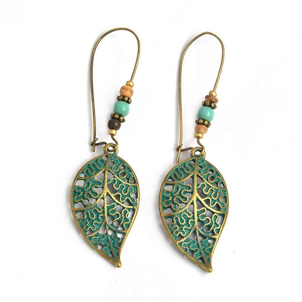 U-M PULABO 1 Pair Women Ethnic Leaf Earring Girl Stone Dangle Earrings Vintage Bohemian Drop Earrings Lady Jewelry Superior Quality and Creative Useful
