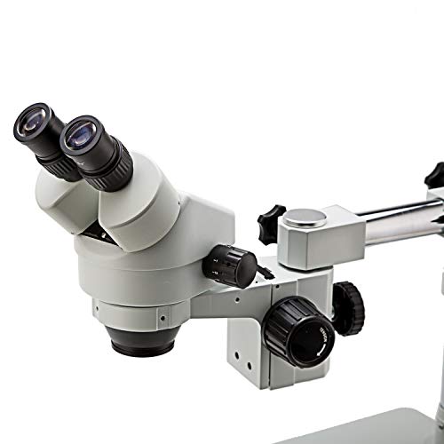 SWIFT S7 Professional Binocular Stereo Zoom Microscope,WF10X Eyepieces,3.5X-90X Magnification 0.7X-4.5X Objective,56-Bulb LED Ring Light, Single-Arm Boom Stand,0.5X and 2X Barlow Lens