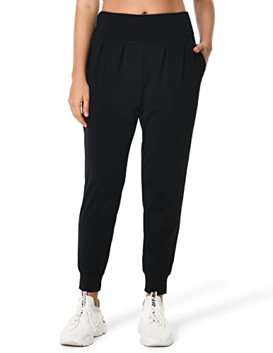 YUNOGA Women's Joggers Pants High Waisted Athletic Pants Lightweight Running Tapered Pants with Side Pockets (M, Black)