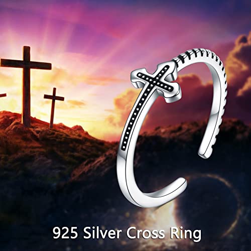 YFN Cross Ring Sterling Silver Adjustable Cross Ring Jewelry Gifts for Women Men
