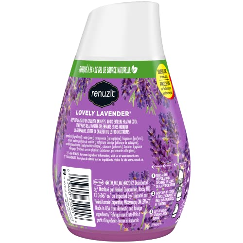 Renuzit Gel Solid Air Freshener, Lovely Lavender Scent, Nonstop Freshness, 12 Total Air Freshener Cones, brand is Renuzit.
