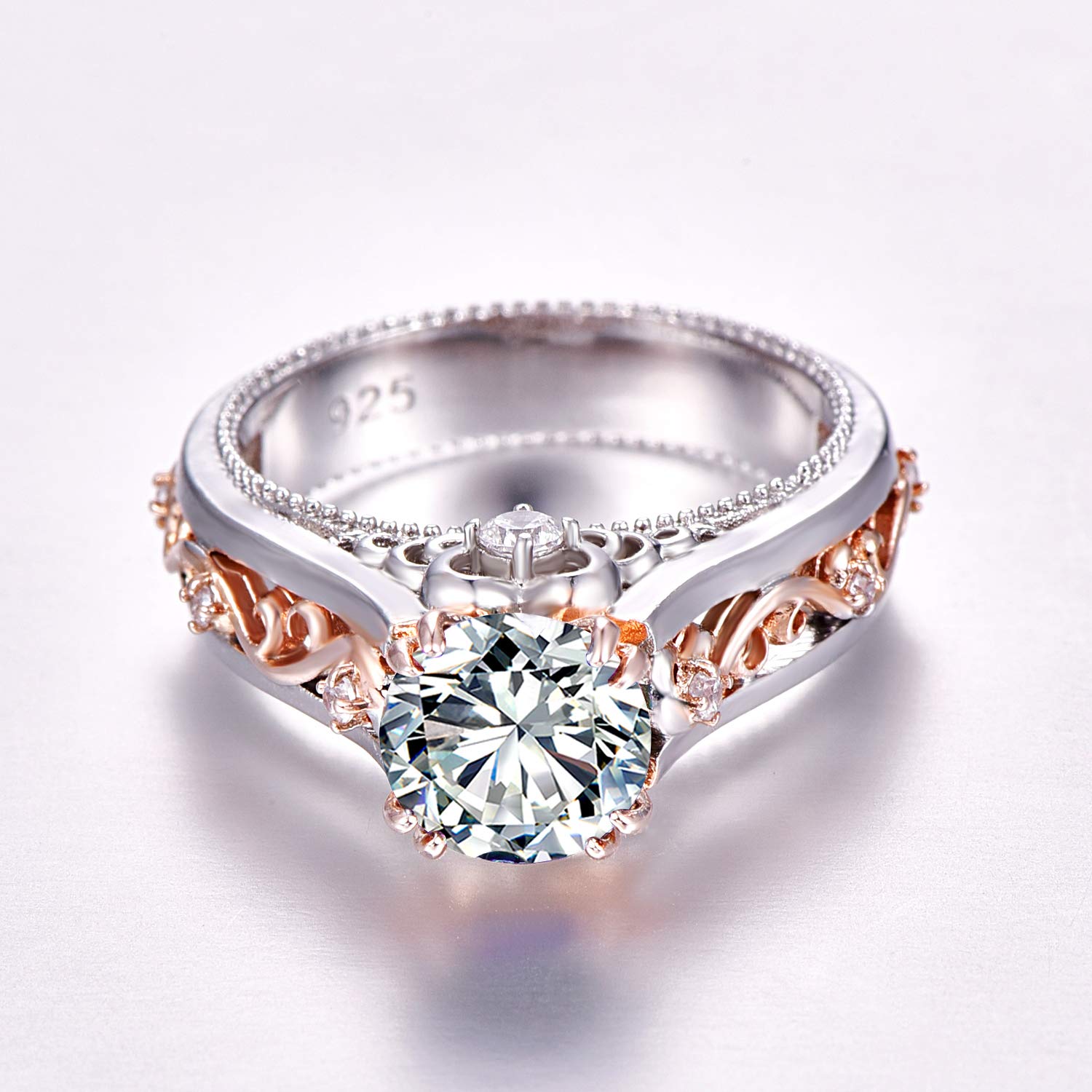 Psiroy 925 Sterling Silver Plated Cubic Zirconia Filled 2 Tone Vine Leaf Band Cocktail Ring for Women Size 12