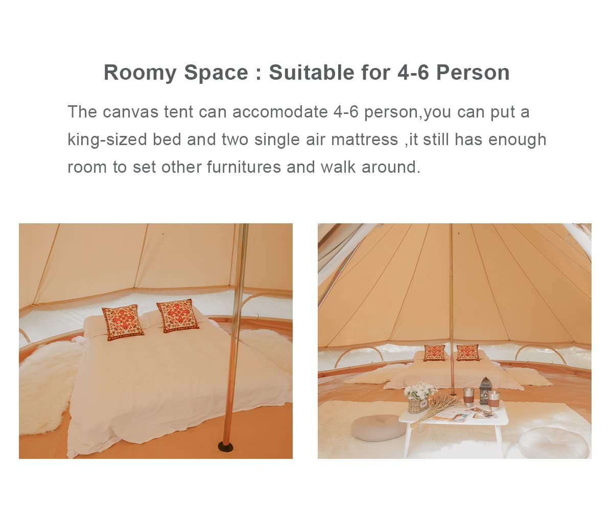 Yurtent 4/5M Canvas Tent, Bell Tent with Stove Jack, 4/6/8 Person Camping Yurt Tent All Seasons, Breathable & Waterproof