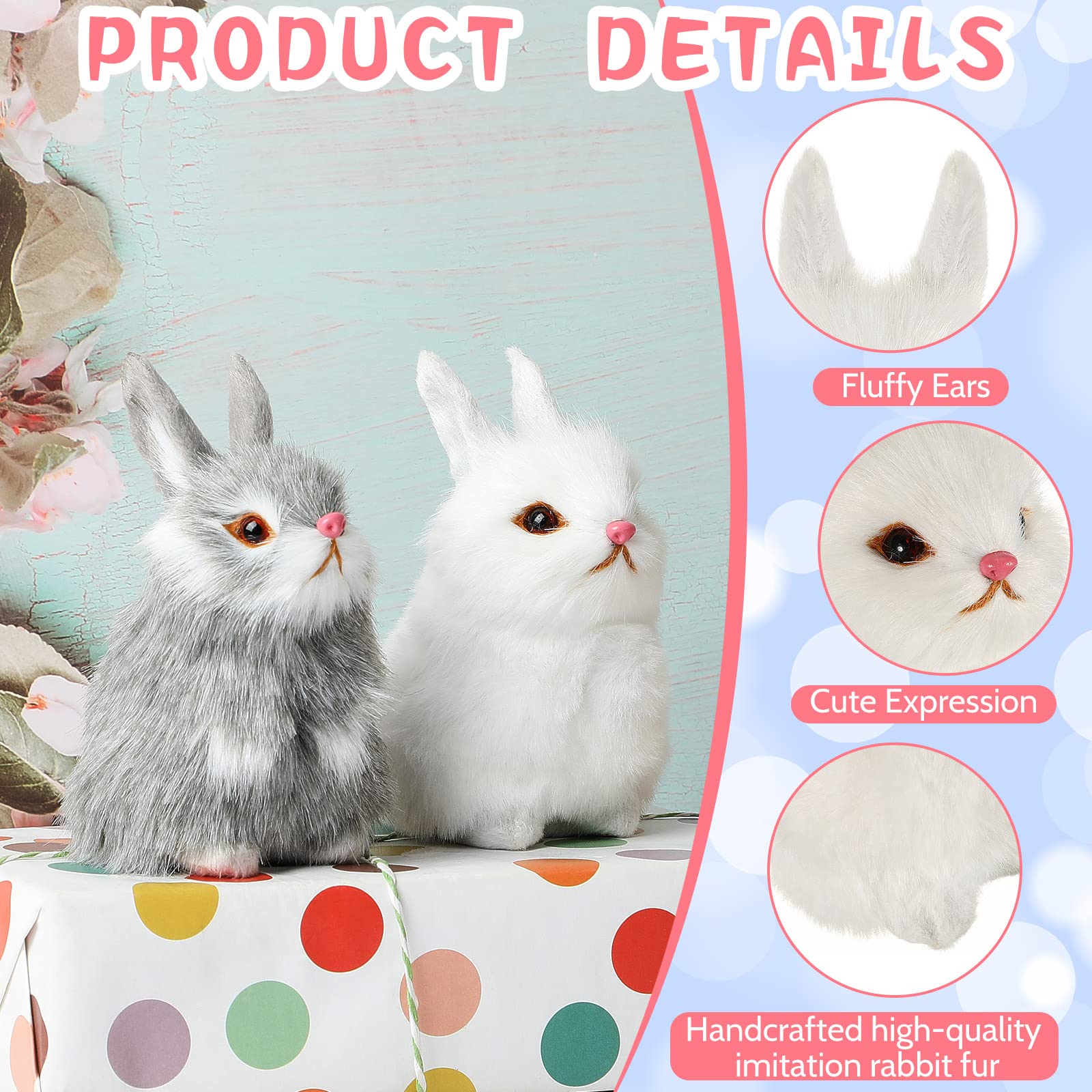 Woanger 2 Pcs Easter Plush Bunnies - Mini Cute Stuffed Rabbits for Kids, Soft Realistic Toy Decoration & Birthday Gift