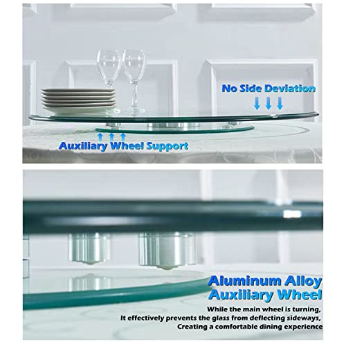Tempered Glass Lazy Susan Turntable Dining Table Transparent Round Turntable Tabletop Rotating Serving Tray with Swivel Assist System Round, Silent/Smooth/Not Easy to Dump (19.7in/50cm)
