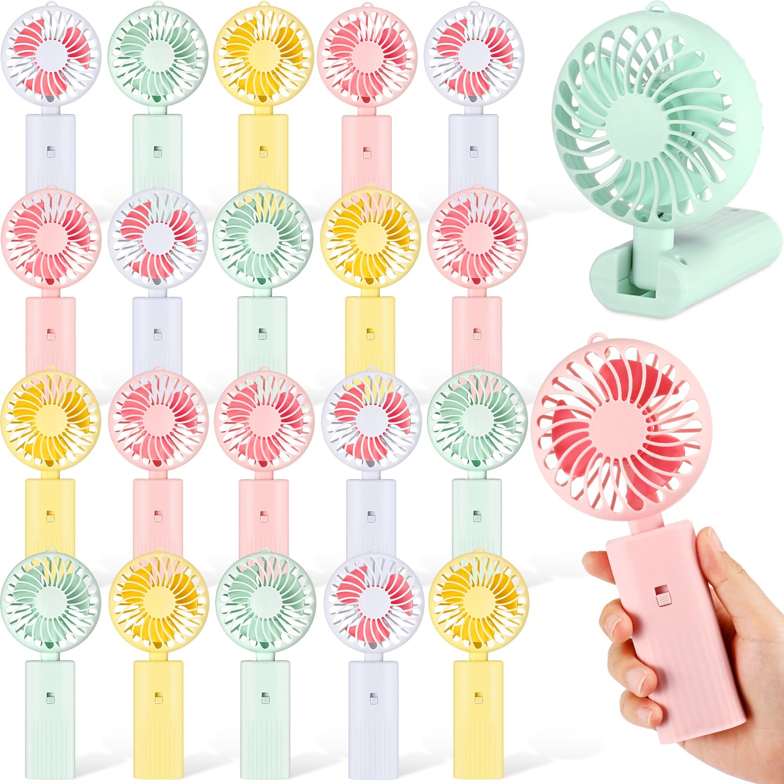 Woanger Mini Handheld Folding Fan Bulk USB Desk Fan Battery Operated Fans with Data Cable Hanging Foldable Desk Fan Small Rechargeable Pocket Fan Portable USB Electric Fan (20 Pcs)