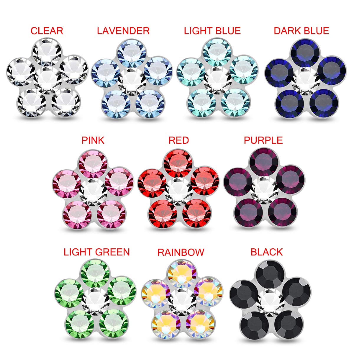 Pack of 20 Pieces Mix Color 22G Sterling Silver Flower Ball End Nose Pin Stud