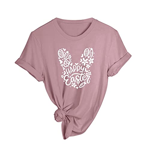 Workout Tops for Women Rabbit Graphic Easter Shirts Short Sleeve Loose T-Shirts Round Neck Classic Tops Tees