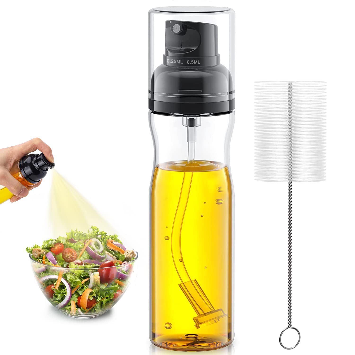 Oil Sprayer for Cooking, 250ml Olive Oil Sprayer Bottle with Brush, Olive Oil Spray Mister, Kitchen Gadgets Accessories for Air Fryer, Canola Oil Spritzer, Widely Used for Baking, Frying, BBQ