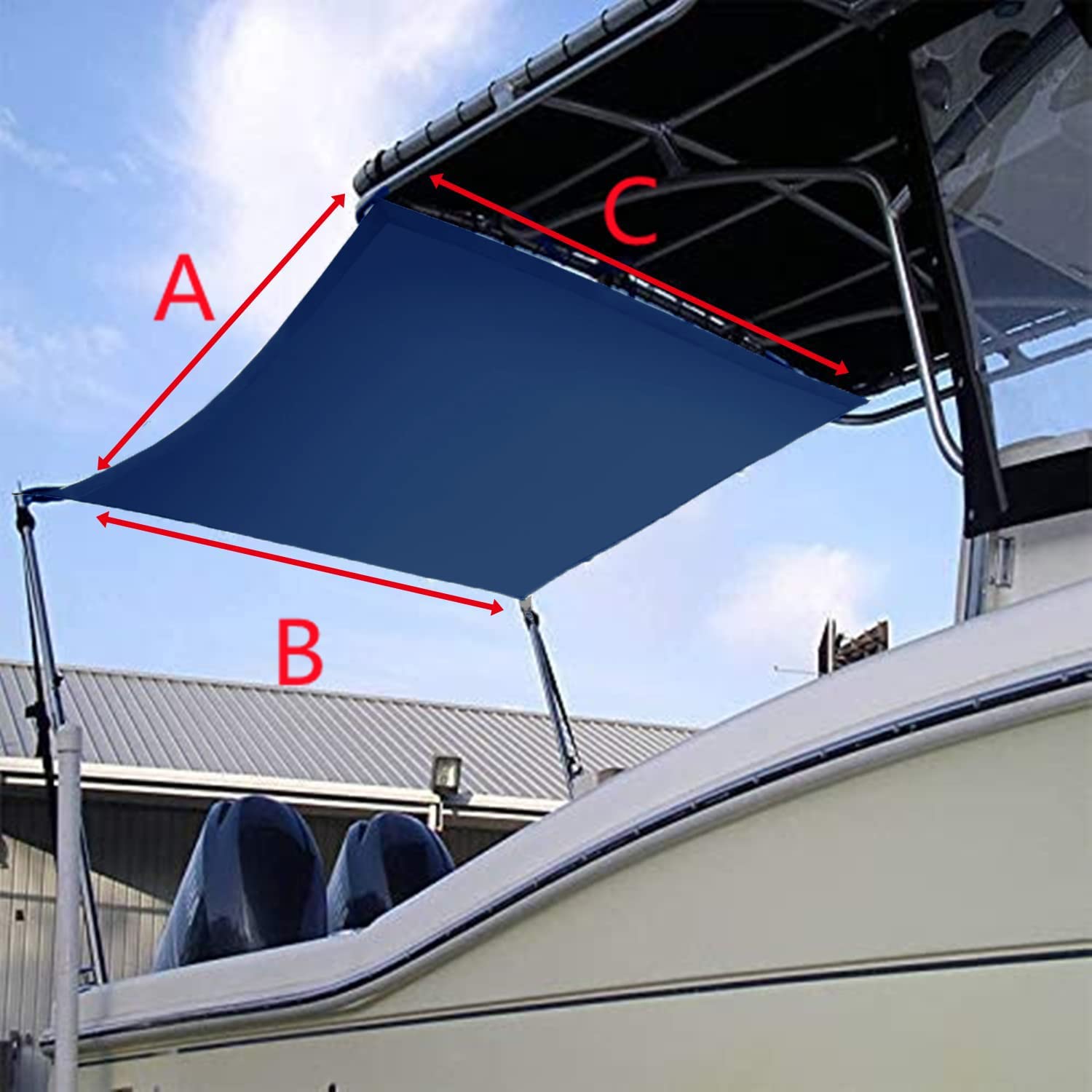 TeBaisea Boat T-Top Sun Shade Kit Boat Canopy, Boat Cover with Stainless Steel Telescopic Rod Foldable,UV-Proof 1200D High-Tech Polyester Fiber, Anti-Ultraviolet Dark Blue(126"×114"×102")
