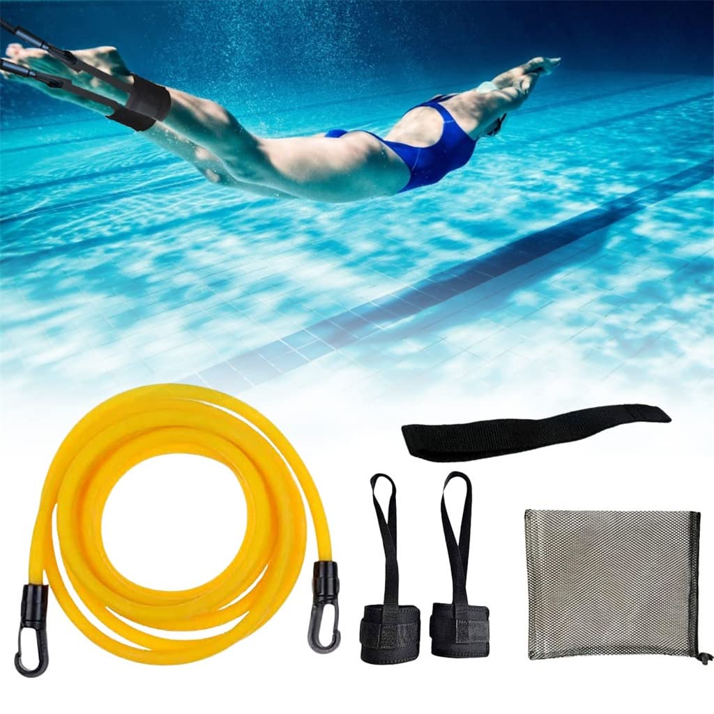 YFQHDD Adjustable Swim Training Resistance Elastic Belt Swimming Exerciser Safety Rope Latex Tubes (Color : Yellow, Size : One Size)