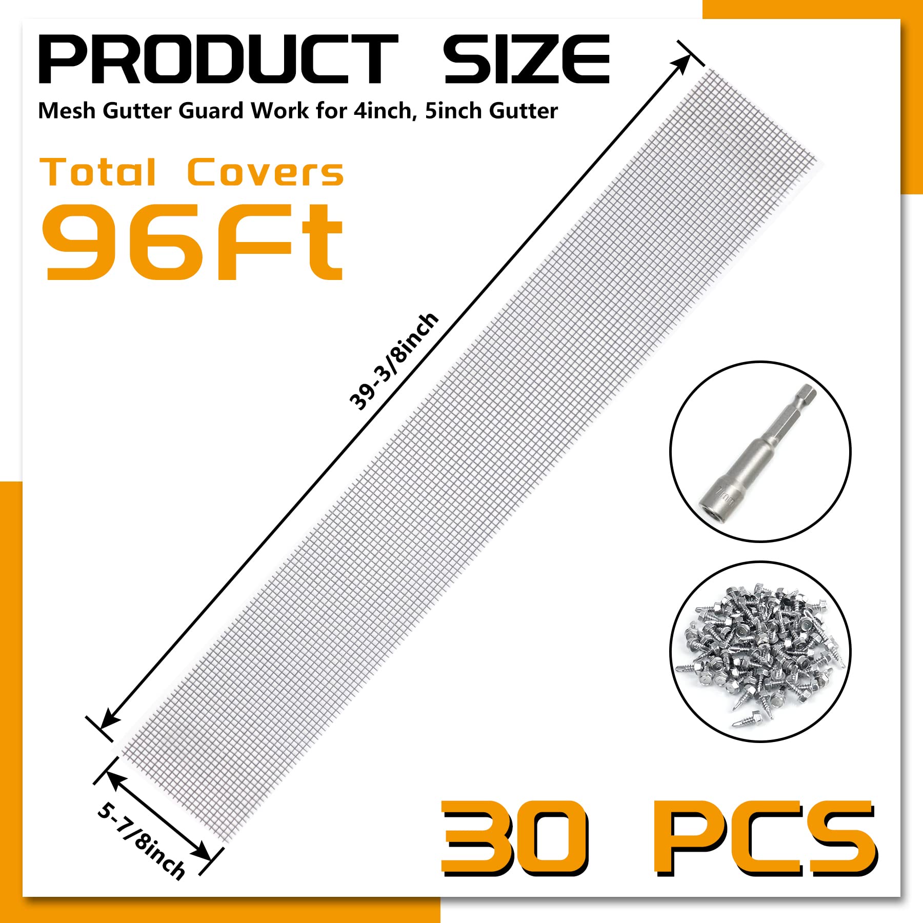 Powrocket Gutter Guards,4" 5" Leaf Protection,96 Feet Stainless Steel Mesh Gutter Covers,Prevents Roof Clogged Downspouts,Easy to DIY,Black
