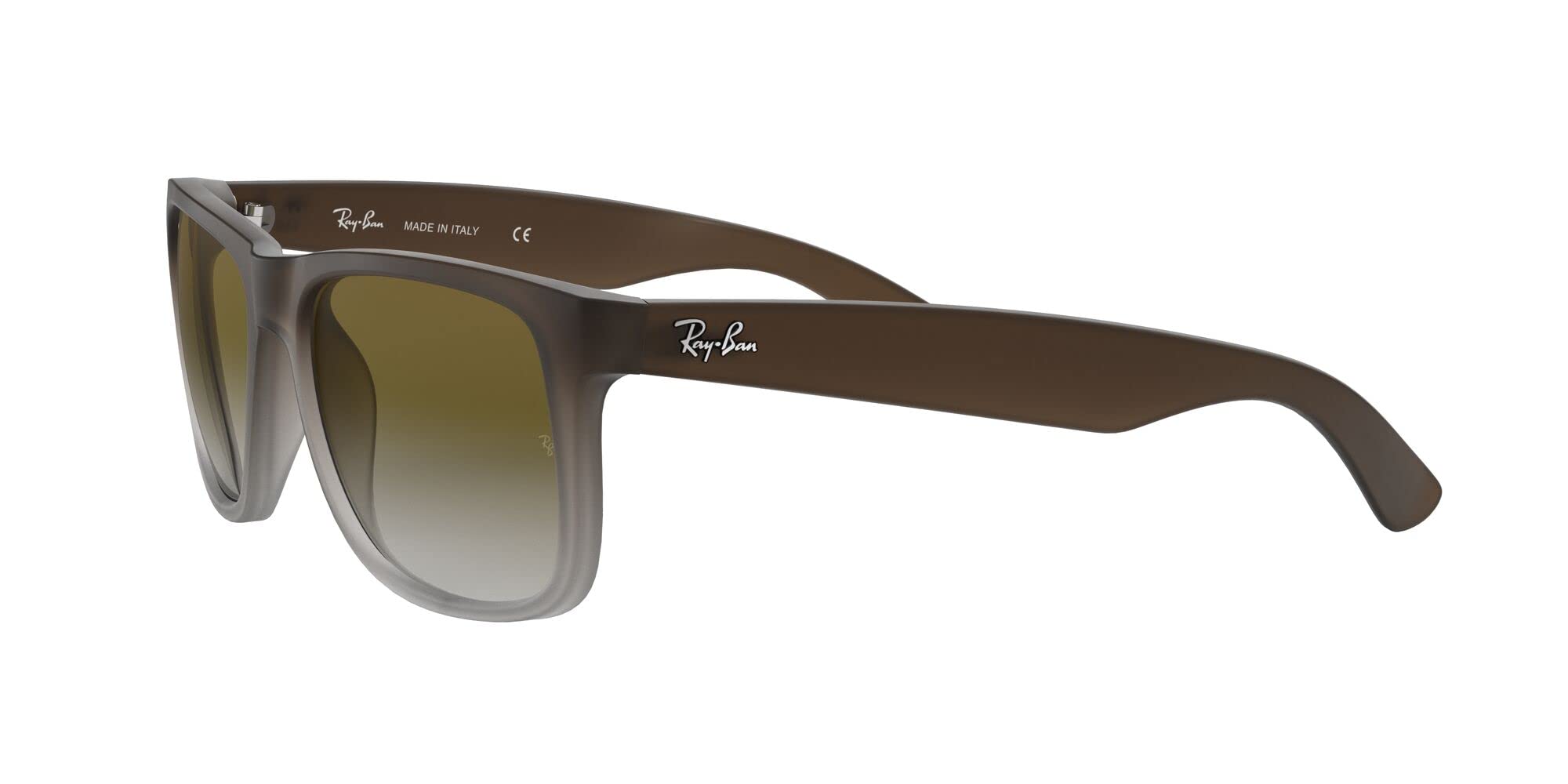 Ray-Ban RB4165 Justin Rectangular Sunglasses, Rubber Brown On Grey/Light Grey Gradient Green, 55 mm