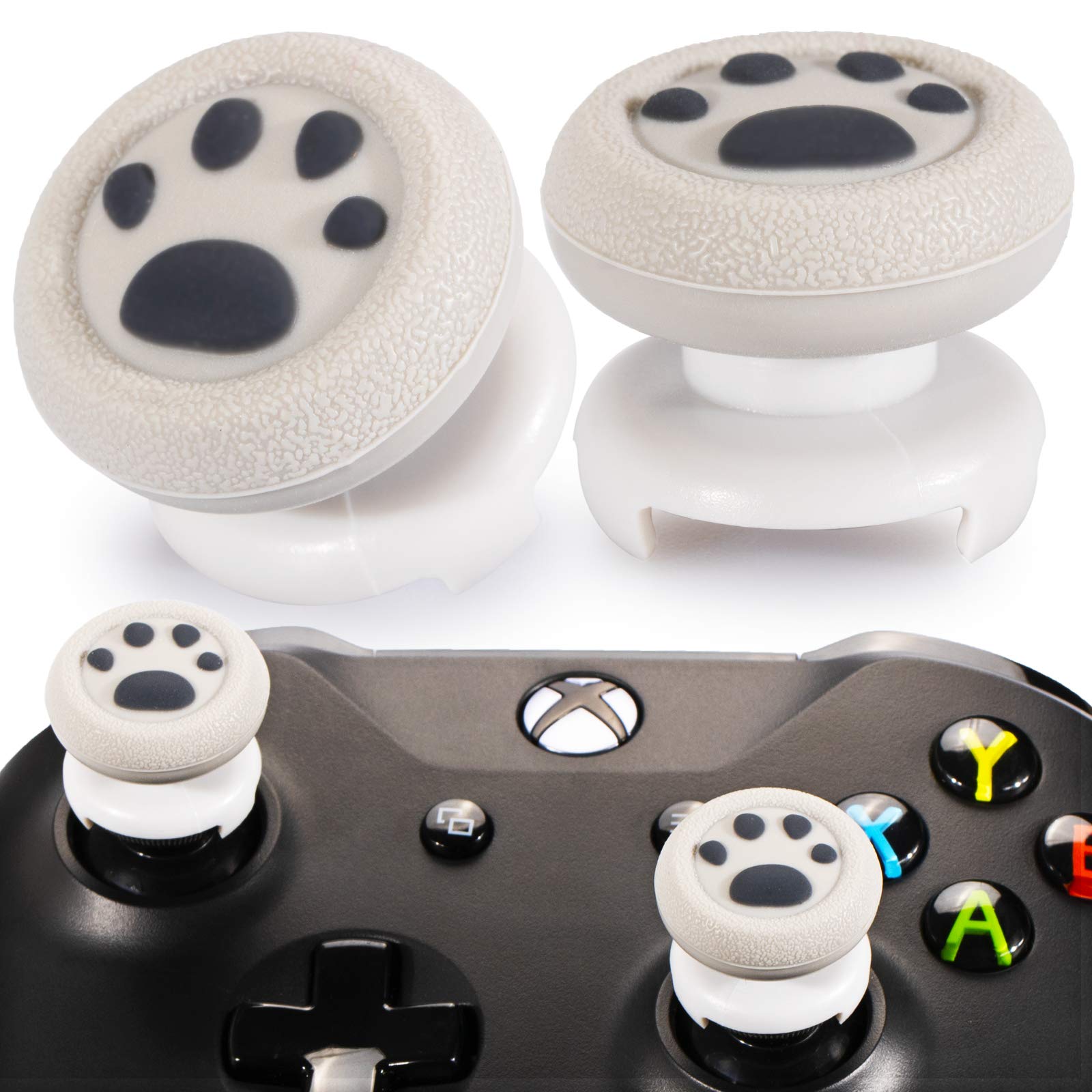 Playrealm FPS Thumbstick Extender & 3D Texture Rubber Silicone Grip Cover 2 Sets for Xbox Series X/S & Xbox One Controller (Cat Paw Grey)