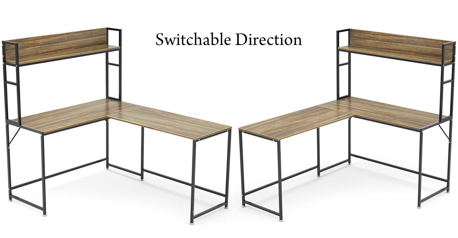 SEISSO Modern L-Shaped Corner Computer Desk with Hutch, 59 inch Wooden Writing Gaming Table Workstation PC Laptop Table with Storage Shelves for Home Office Study Living Room Bedroom