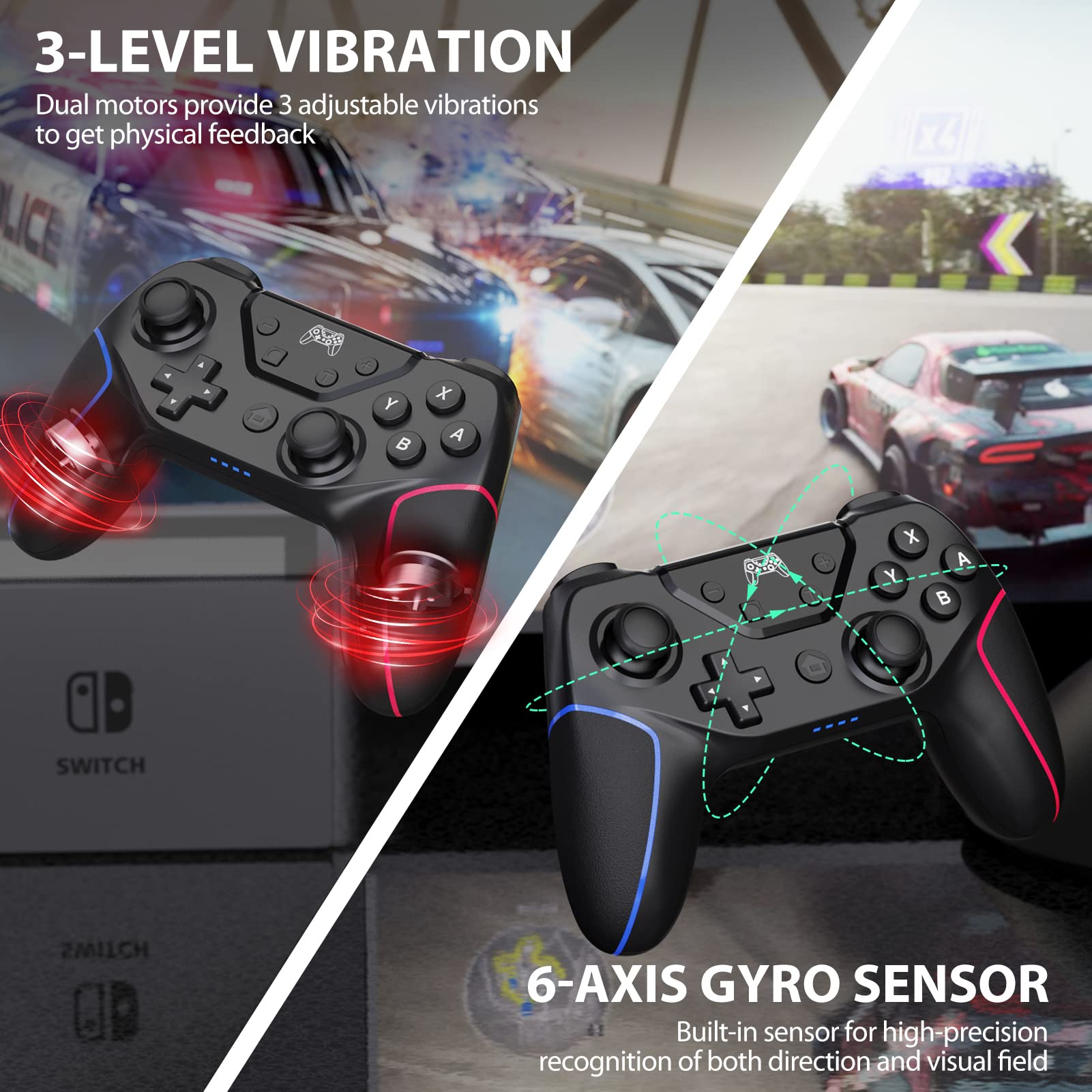 Switch Controller for Switch/Switch OLED/Switch Lite, Switch Pro Controller Adjustable Turbo Function, Wireless Pro Controller Gamepad with NFC,Wakeup and Dual Vibration
