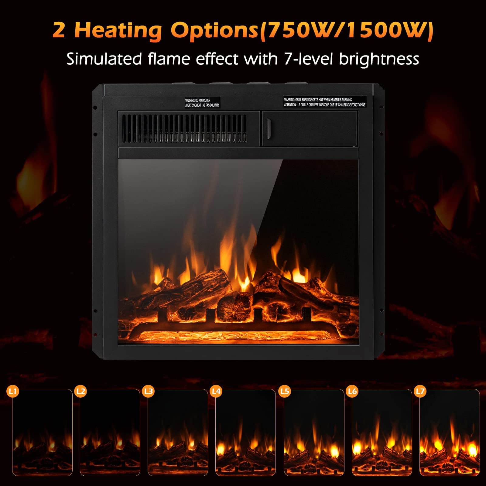 Tangkula 18 Inch Electric Fireplace, 5100 BTU Freestanding Electric Fireplace Heater with Remote Control, Adjustable Flame Brightness, Overheat Protection for Home, Hotel, ETL Certification