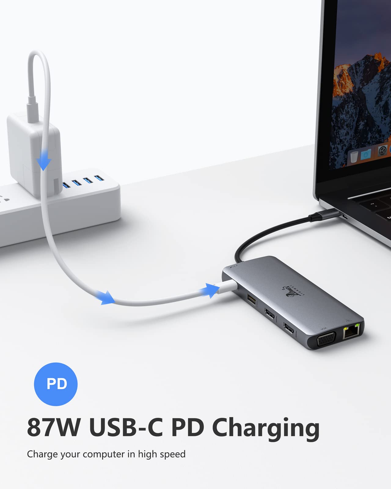 USB C Docking Station Dual Monitor, 11-in-1 USB-C Laptop Docking Station to Dual 4K HDMI,VGA,Gigabit Ethernet,3 * 10G USB 3.1,2*USB 2.0,87W PD,3.5mm Audio/Mic for Dell/Surface/HP/Lenovo Laptops