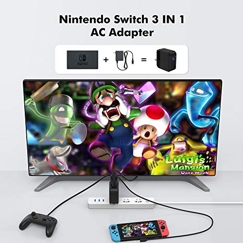 Switch Dock Charger Adapter for Switch OLED, 3 in 1 Switch Charger for TV, Switch TV Dock with USB 3.0 Port, Covert Dock Switch for Android Smartphone Tablet, 1.2M Power Cord