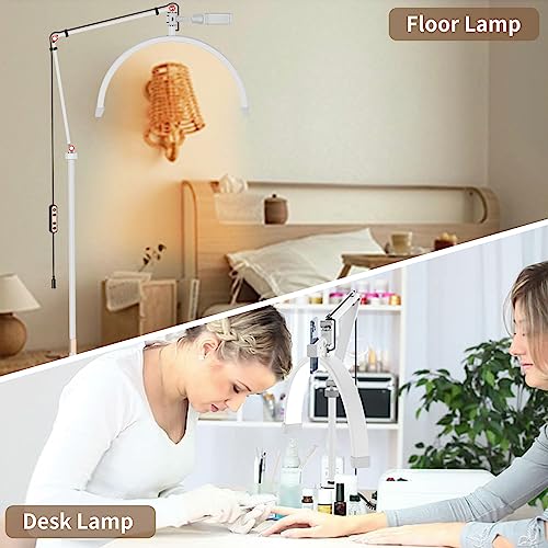 TwoWin Half Moon Lash Light, 2 in 1 Adjustable LED Lash Light Desk Lamp for Eyelash Extensions, Tattoo Lighting, Nail Tech, Standing Bright Floor Lamp, Esthetician Eyelash Light with Phone Holder