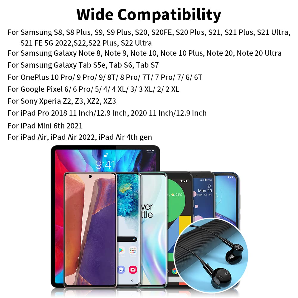 USB C Headphone Wired Earbuds for Samsung S22 Ultra S21 FE, Magnetic Stereo Earphone HiFi Digital DAC USB Type C Earphones with Mic for Google Pixel 6 Pro OnePlus 10 Pro 10T 9 8T Galaxy S22+ Note 20