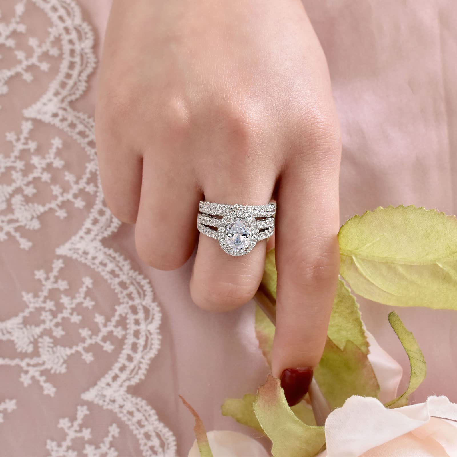 Wuziwen 4 Carats Wedding Engagement Band Rings for Women Sterling Silver Cubic Zirconia Size 7