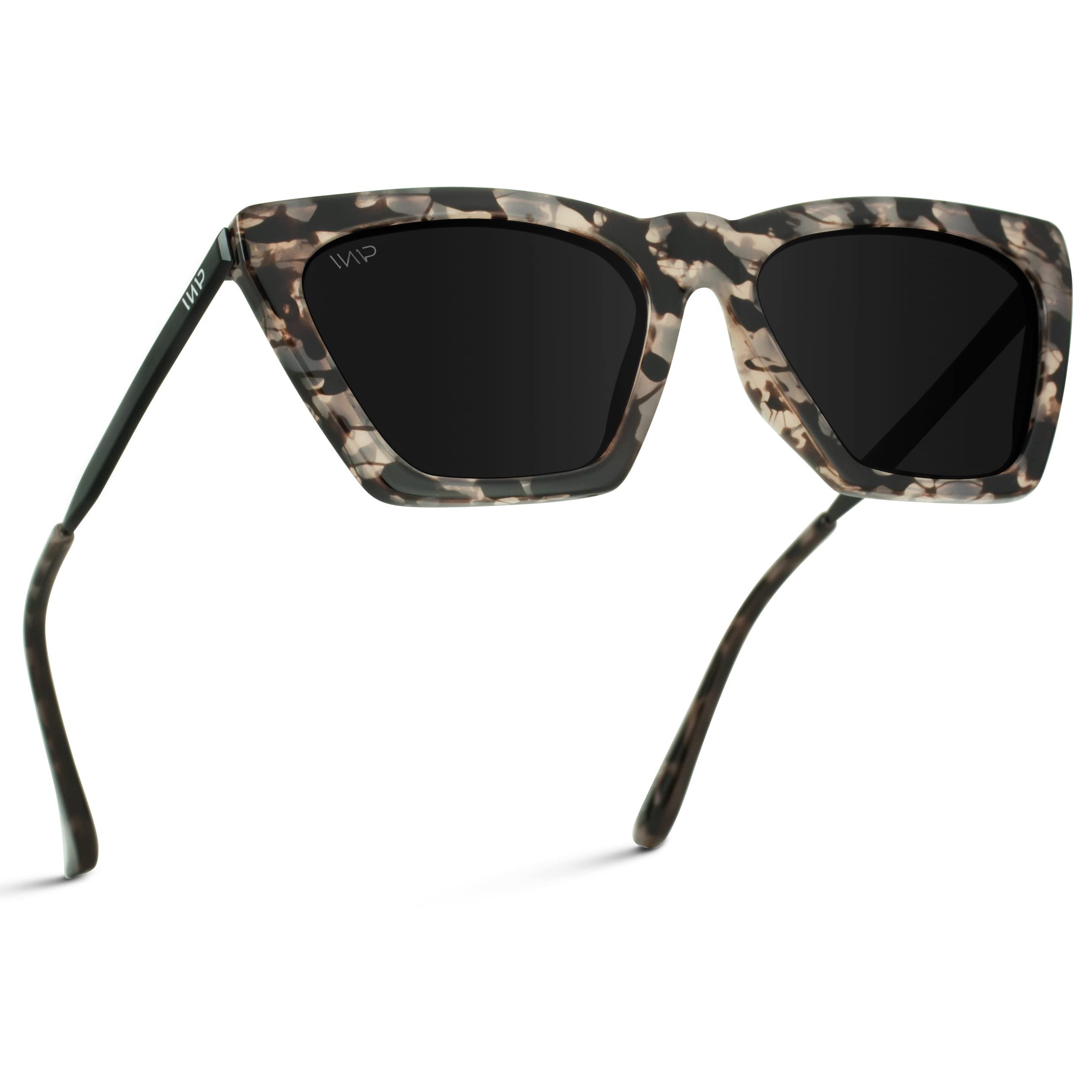 WearMe Pro WMP Eyewear - Square Cat Eye Shape Metal Frame Fashion Polarized Mirrored Sunglasses (Tortoise/Black Lens)