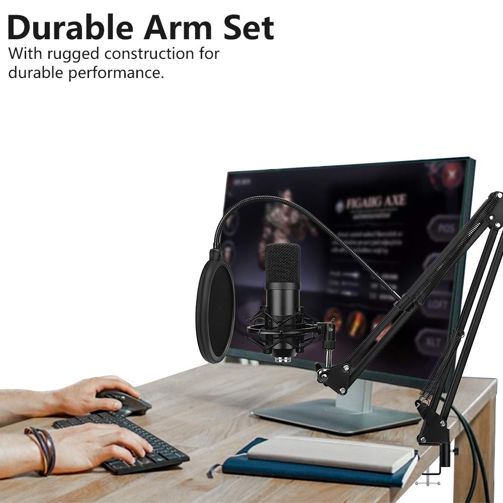 USB Condenser Microphone, Travor 192KHZ/24Bit Plug & Play PC Streaming Mic, USB Microphone Kit with Professional Sound Chipset Boom Arm Set, Studio Cardioid Mic for Recording YouTube Gaming Podcasting