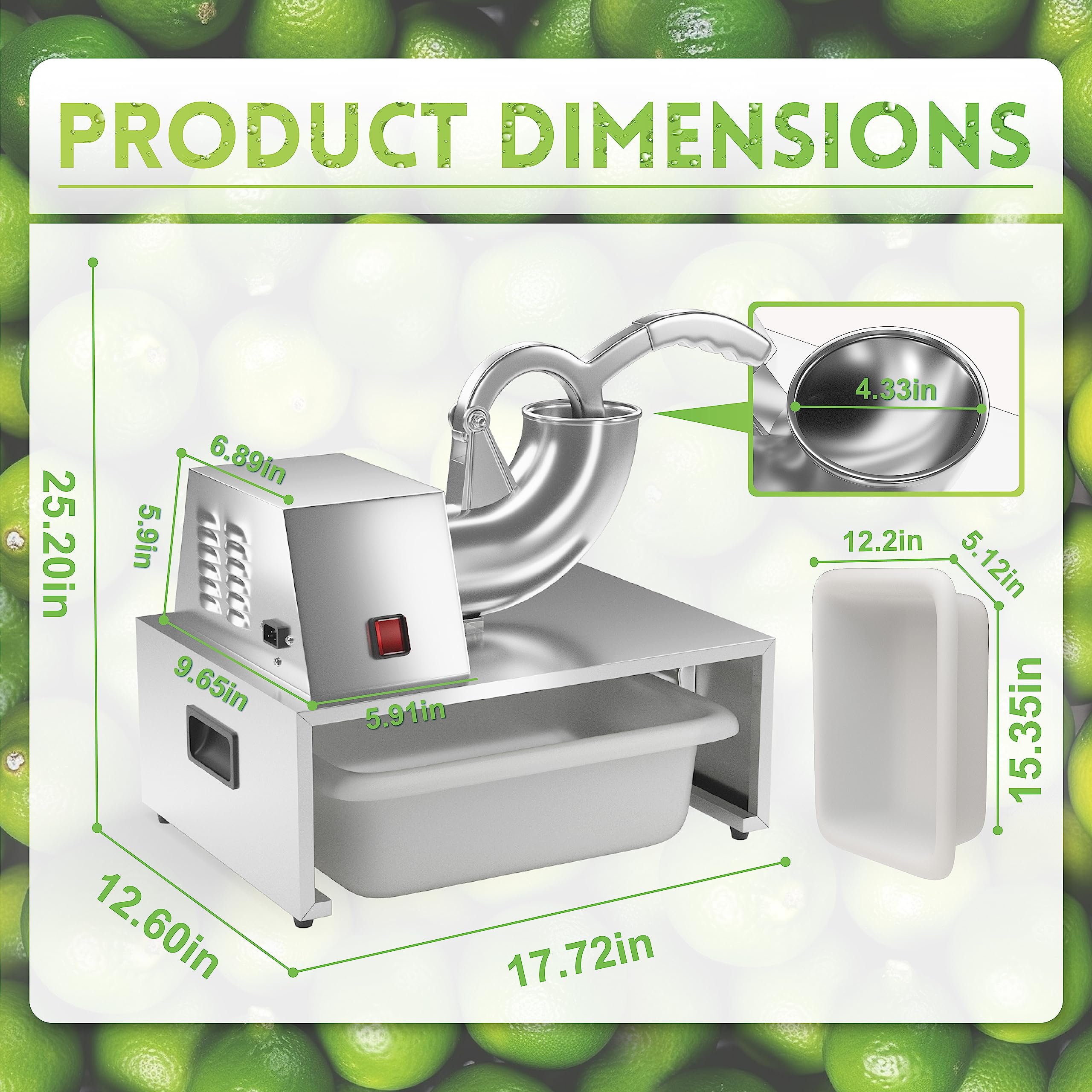 Tzechkii 110V Commercial Snow Cone Machine, ETL Approved 250W Electric Shaved ice Machine, Stainless w/Dual Blades shaved ice maker, Snow Machine with Acrylic Storage Box for Home, Restaurants Bars.