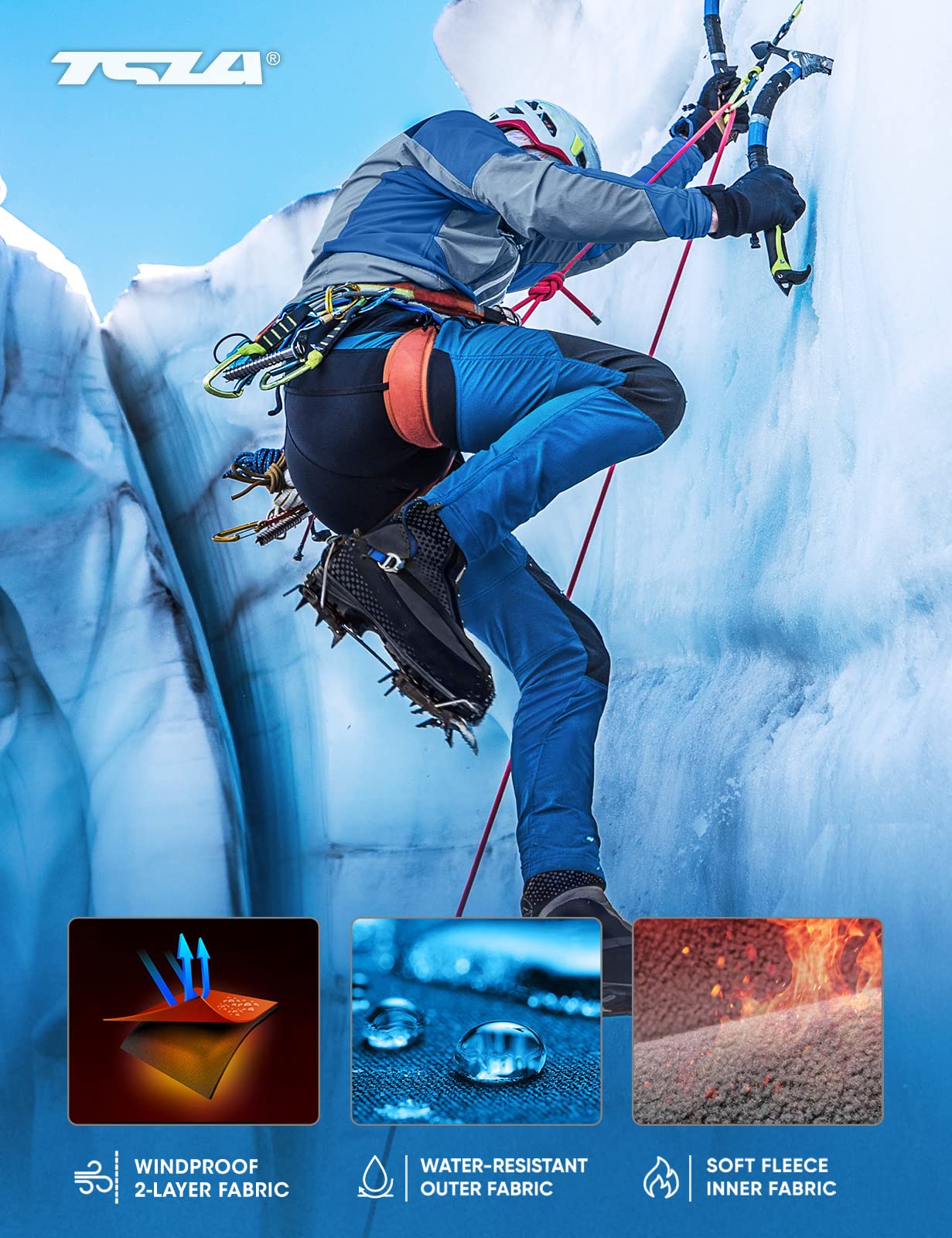 TSLA Men's Snow Ski Snowboard Waterproof Softshell Cargo Pants, Hiking Fleece Lined Bottoms, Outdoor Work Pants, 2-Layer Reinforced Knee Black, 32W x 30L