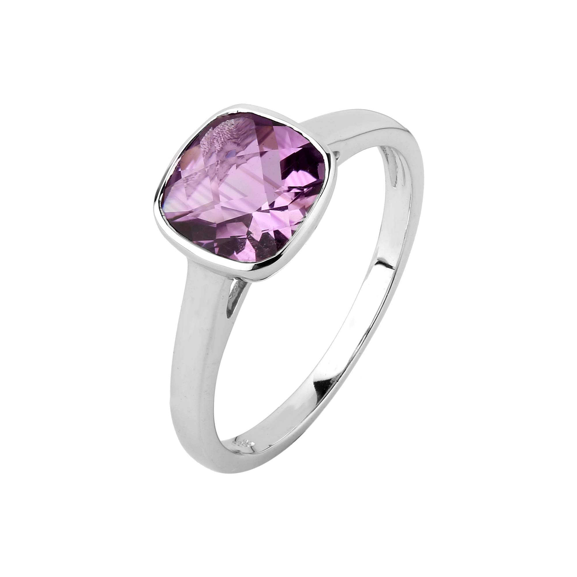 ShahGems Natural Gemstone 2 cttw Amethyst Checkerboard Cut 925 Sterling Silver Rings for Women (Size 8)