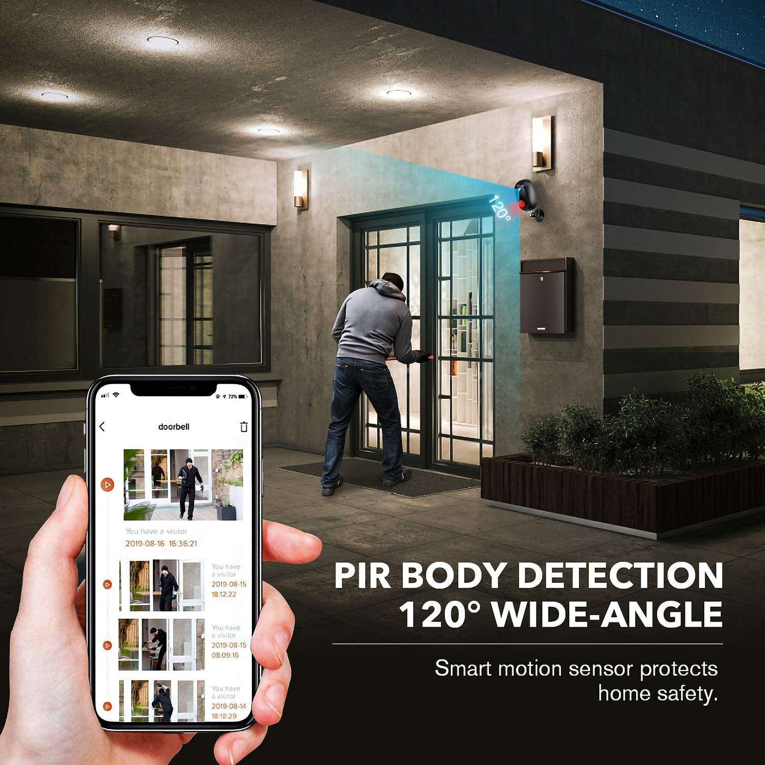Security Camera Outdoor Wireless, Rechargeable Battery-Powered Home Security Camera, Surveillance WiFi 1080P Camera, with 10000mAh Battery PIR Motion Detection, 2-Way Audio, Night Vision//Waterproof