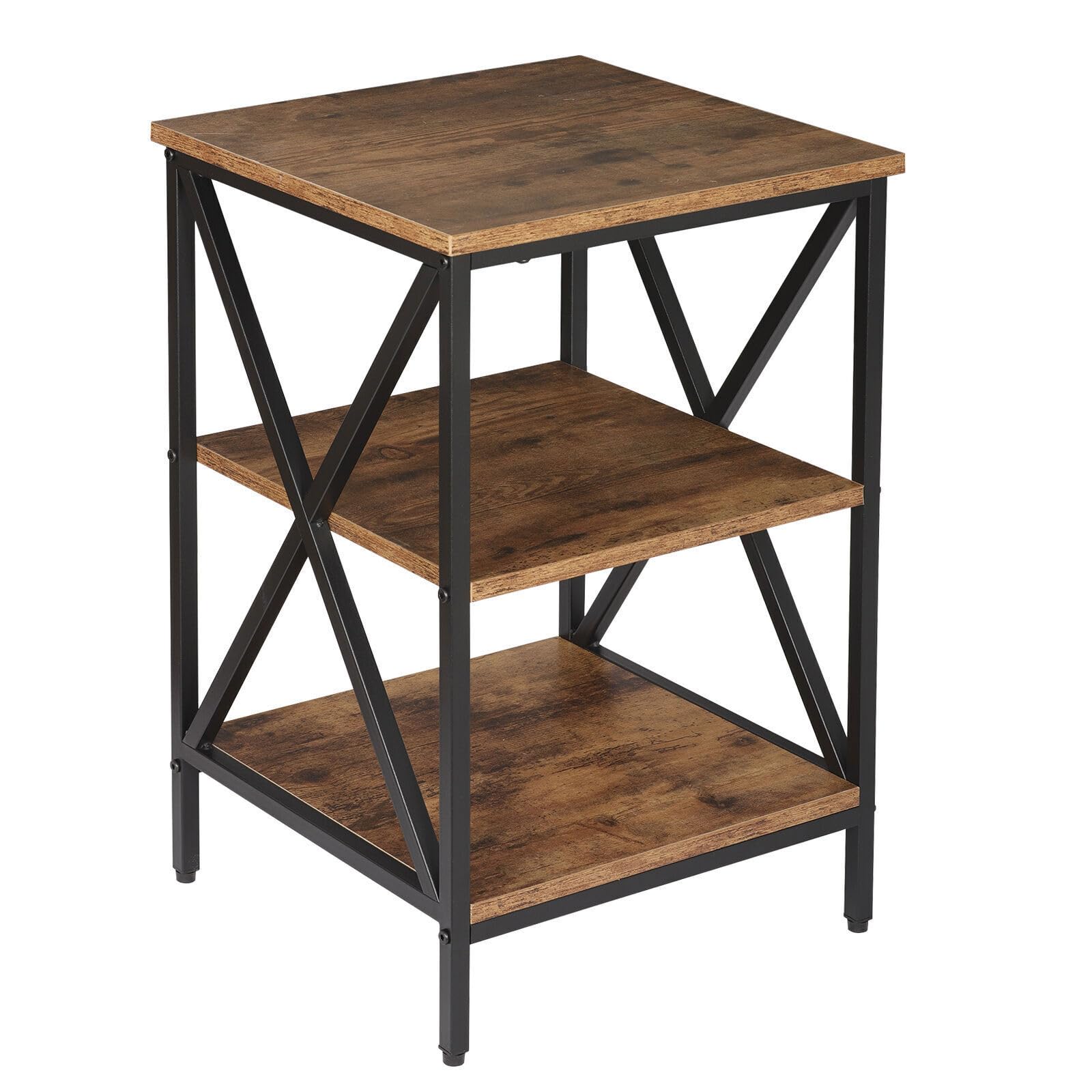 PacuM 24.4" Side Table Industrial X Shape 3-Tier Small End Table Storage Sheves Brown