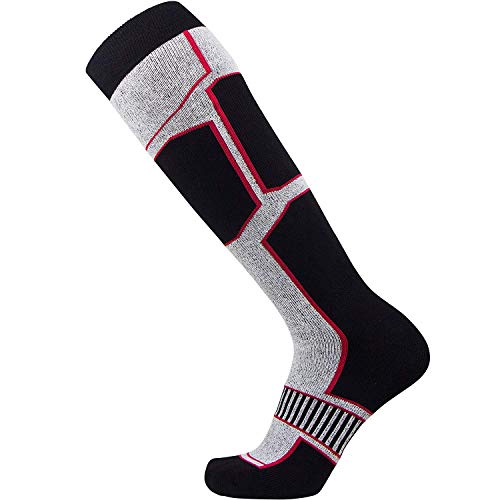 Pure Athlete Snowboard Socks - Comfortable Warm Skiing Snowboarding Sock for Men and Women (Black-White-Red - 3 Pack, Medium)