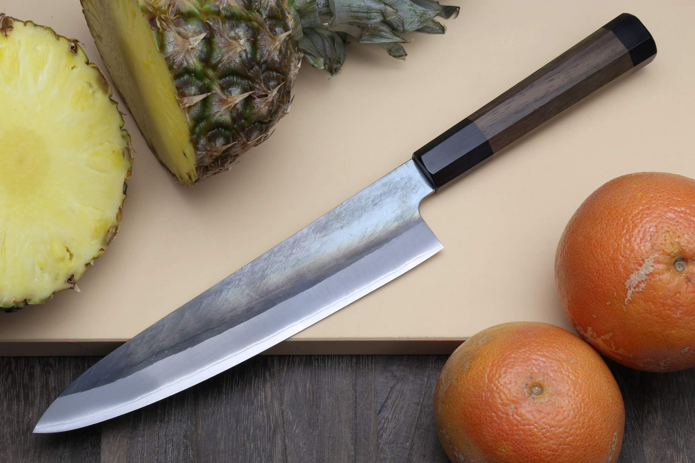 Yoshihiro Kurouchi Black-Forged Blue Steel Stainless Clad Gyuto Chefs Knife Ebony Handle (8.25'' (210mm) & No Saya)