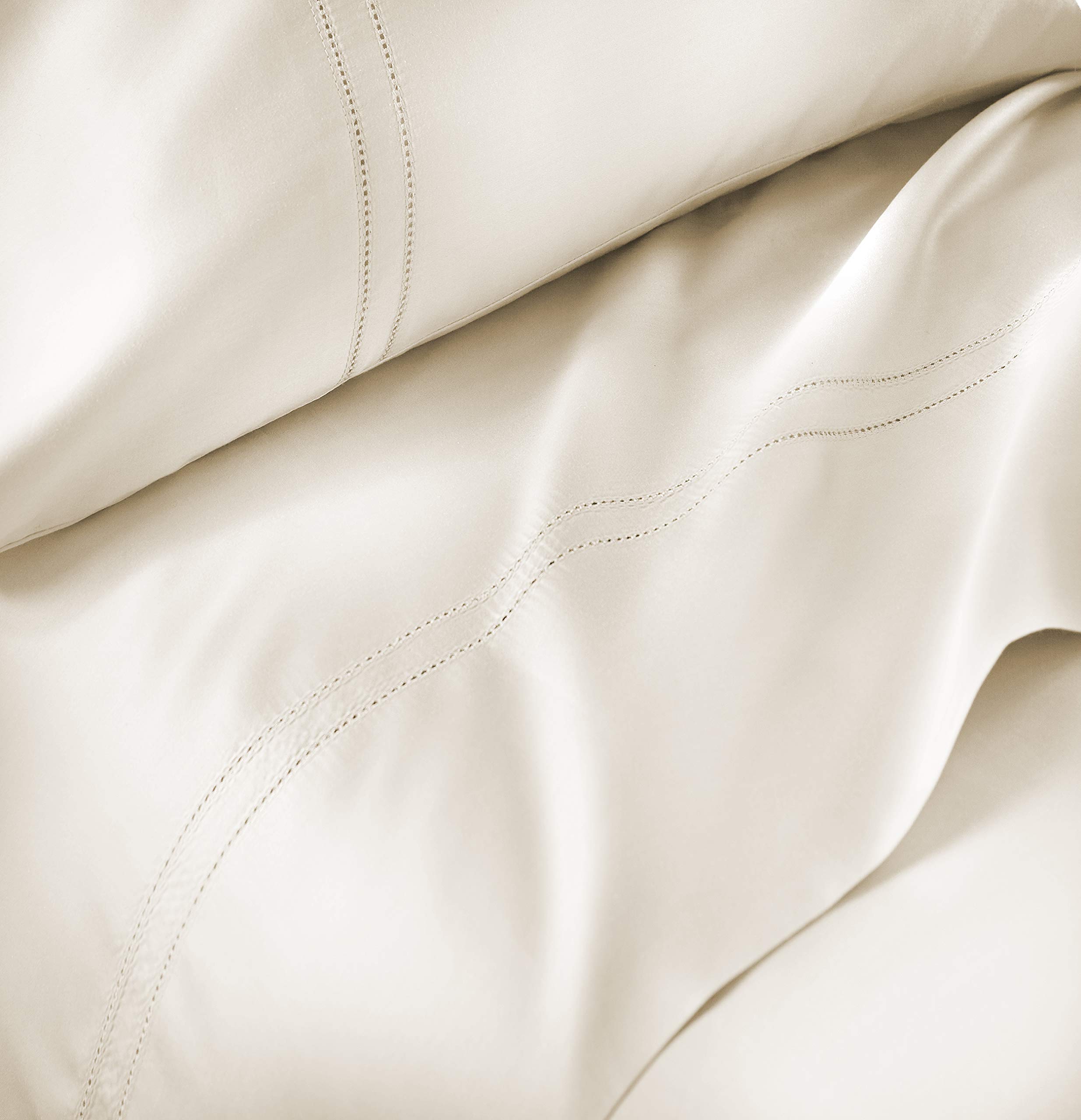 Pure Parima Luxury 100% CEA Certified Egyptian Cotton Sheet Bed Set, Extra-Long Staple, Cool, Breathable, Ultra Comfort, Double Hem-Stitched, Flat, Fitted, and 2 Pillow Cases (Ivory, King)