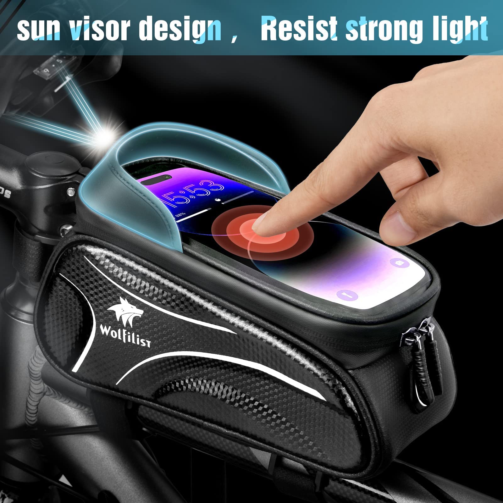 WOLFILIST Bike Bag - Bike Phone Holder with TPU Sensitive Touch Screen, Handlebar Bag Bicycle Accessories