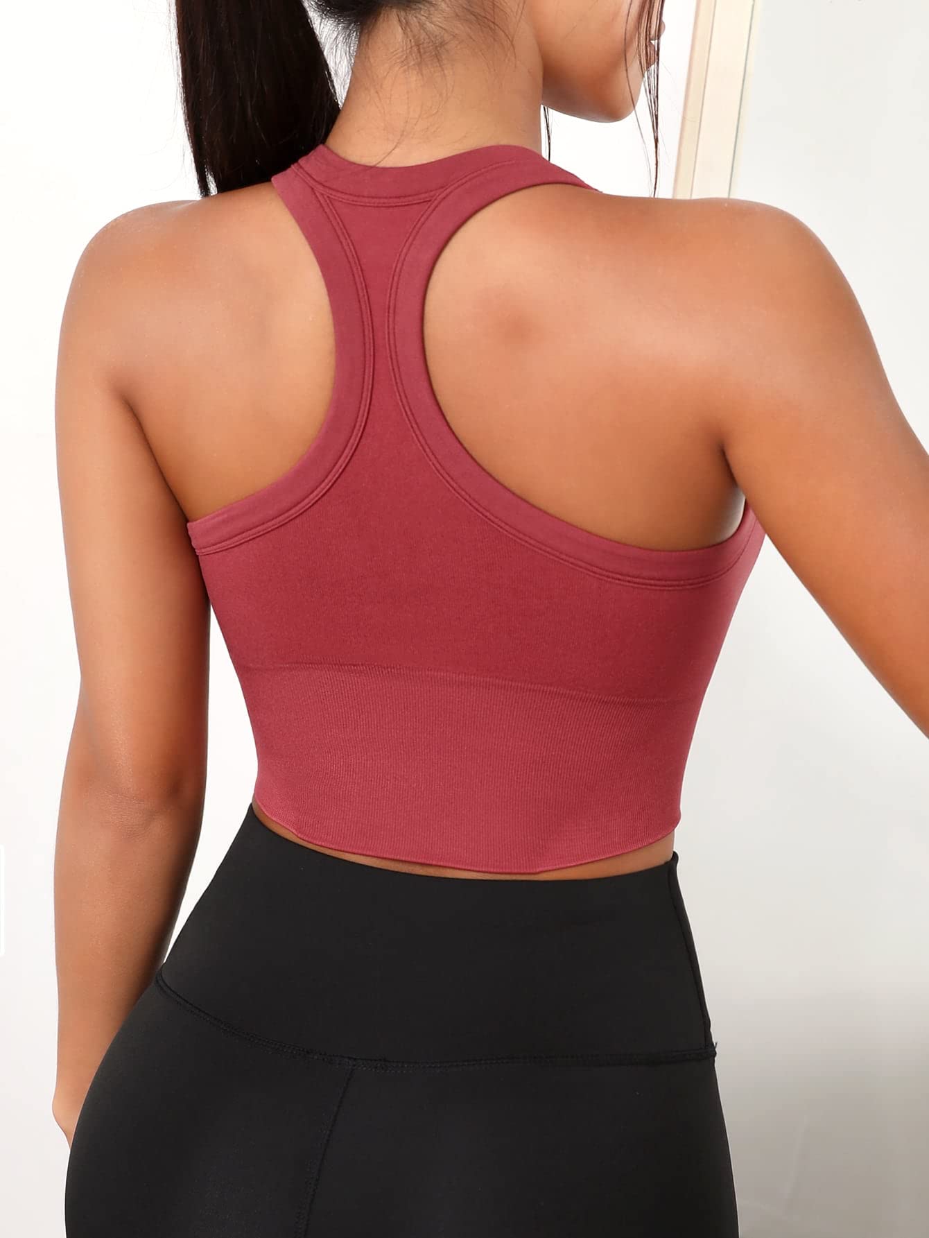 Verdusa Women's Racerback Sport Bra Wirefree Athletic Workout Yoga Bra Rose Red L