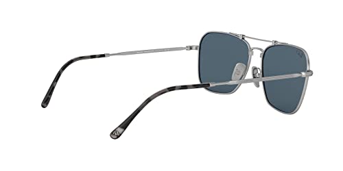 Ray-Ban RB8136M Caravan Titanium Square Sunglasses, Demi Gloss Silver/Polarized Blue Mirrored Gold, 58 mm