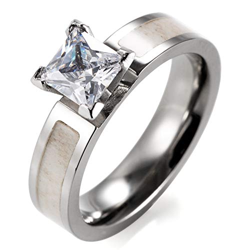 SHARDON Women's 5mm Titanium Cubic Zirconia Engagement Ring with Genuine Antler Inlaid Size 7