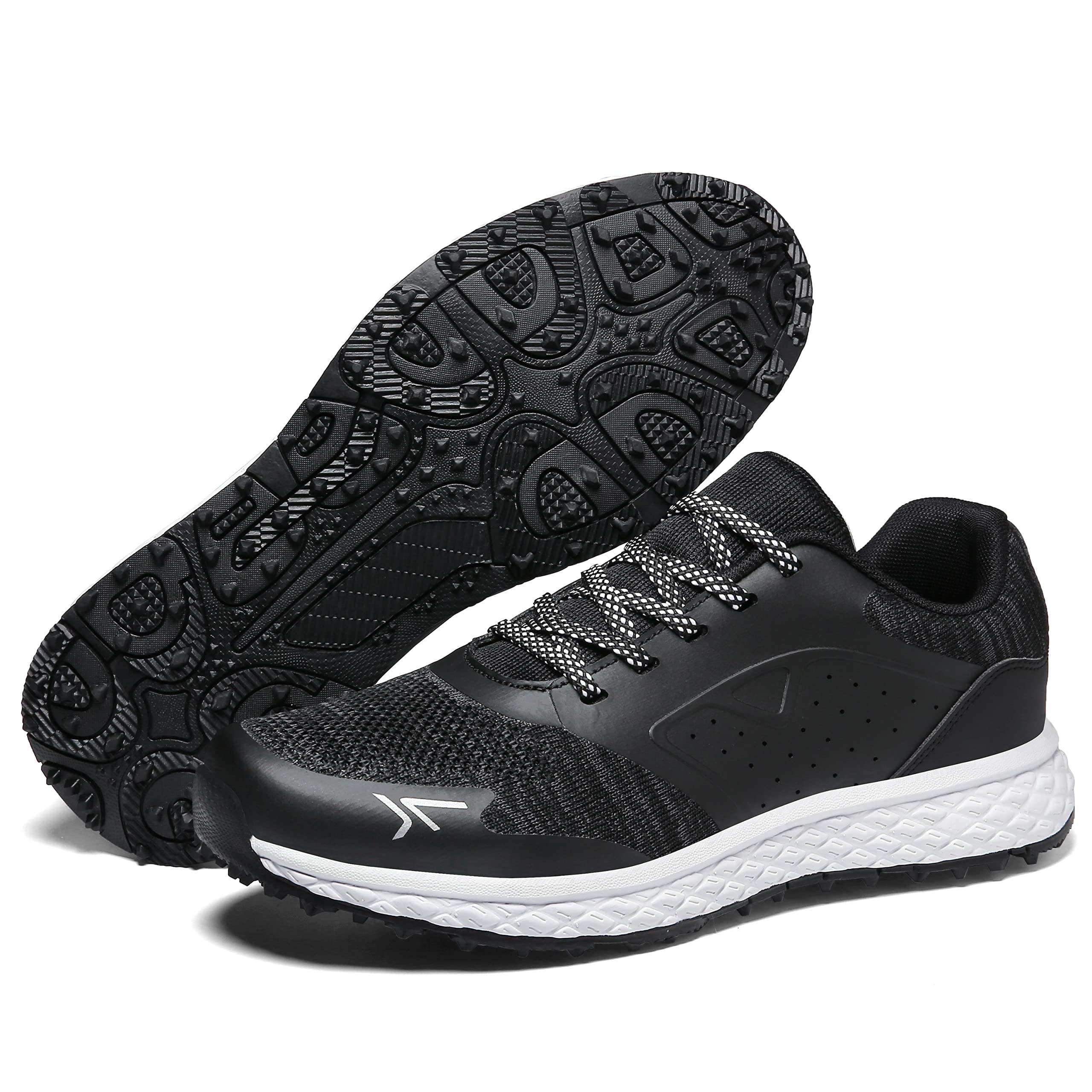 WOLFWAY Mens Golf Shoes Spikeless Mesh Golf Ball Sneakers Classic Outdoor Golf Walking Cleats Black 44