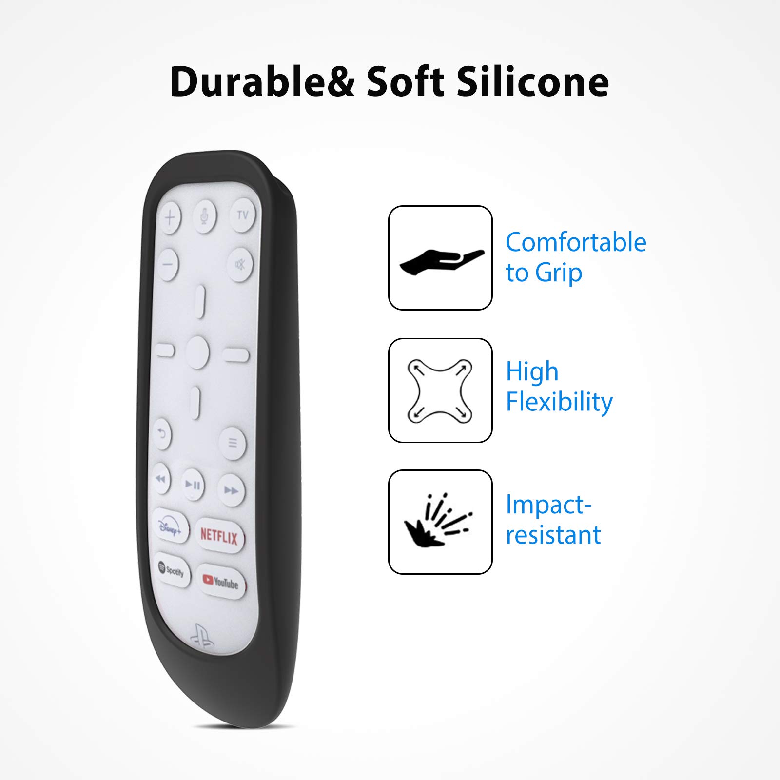 Silicone Cover for PS5 Media Remote,Protective Case Sleeve for PS5 Remote Control,Playstation 5 Media Remote Skin Washable,Shockproof (Black)