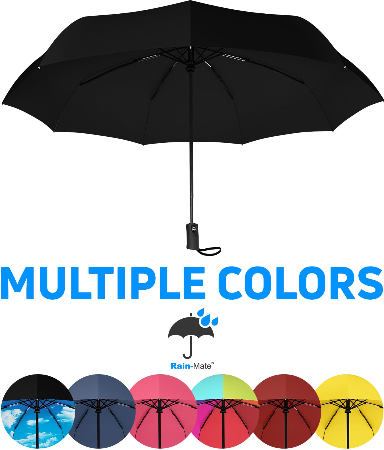 Rain-Mate Compact Travel Umbrella - Pocket Portable Folding Windproof Mini Umbrella - Auto Open and Close Button and 9 Rib Reinforced Canopy (Yellow)