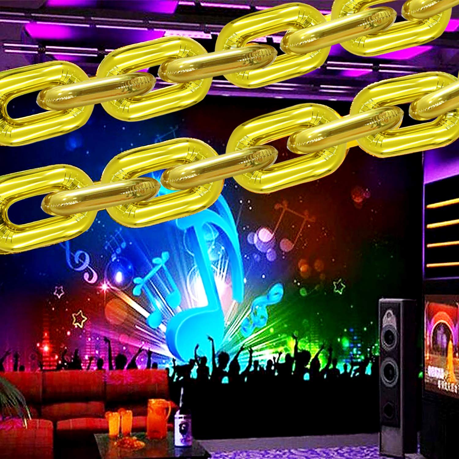 Virtue morals 32 Pcs 16 inch Foil Chain Balloons, Jumbo Chain Balloons for 80s 90s Party Decorations Giant Balloon Chain Balloons Gold
