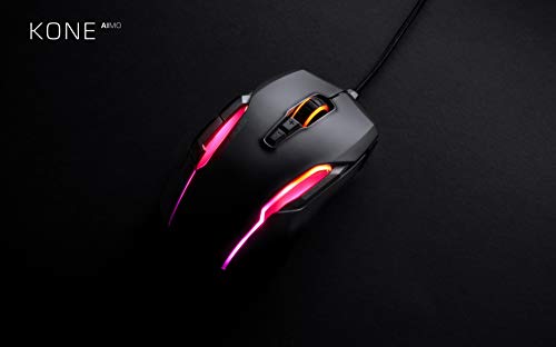 ROCCAT Kone AIMO Remastered PC Gaming Mouse, Optical, RGB Backlit Lighting, 23 Programmable Keys, Onboard Memory, Palm Grip, Owl Eye Sensor, Ergonomic, LED Illumination, Adjustable to 16,000 DPI-Black