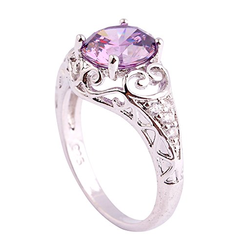 Psiroy 925 Sterling Silver Plated Round Simulated Amethyst Floral Cocktail Ring for Women Size 9