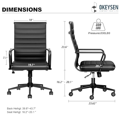 Okeysen White Office Desk Chair, Pure White Ergonomic Leather Modern Conference Room Chairs, Executive Ribbed Height Adjustable Swivel Rolling Chair for Home Office.
