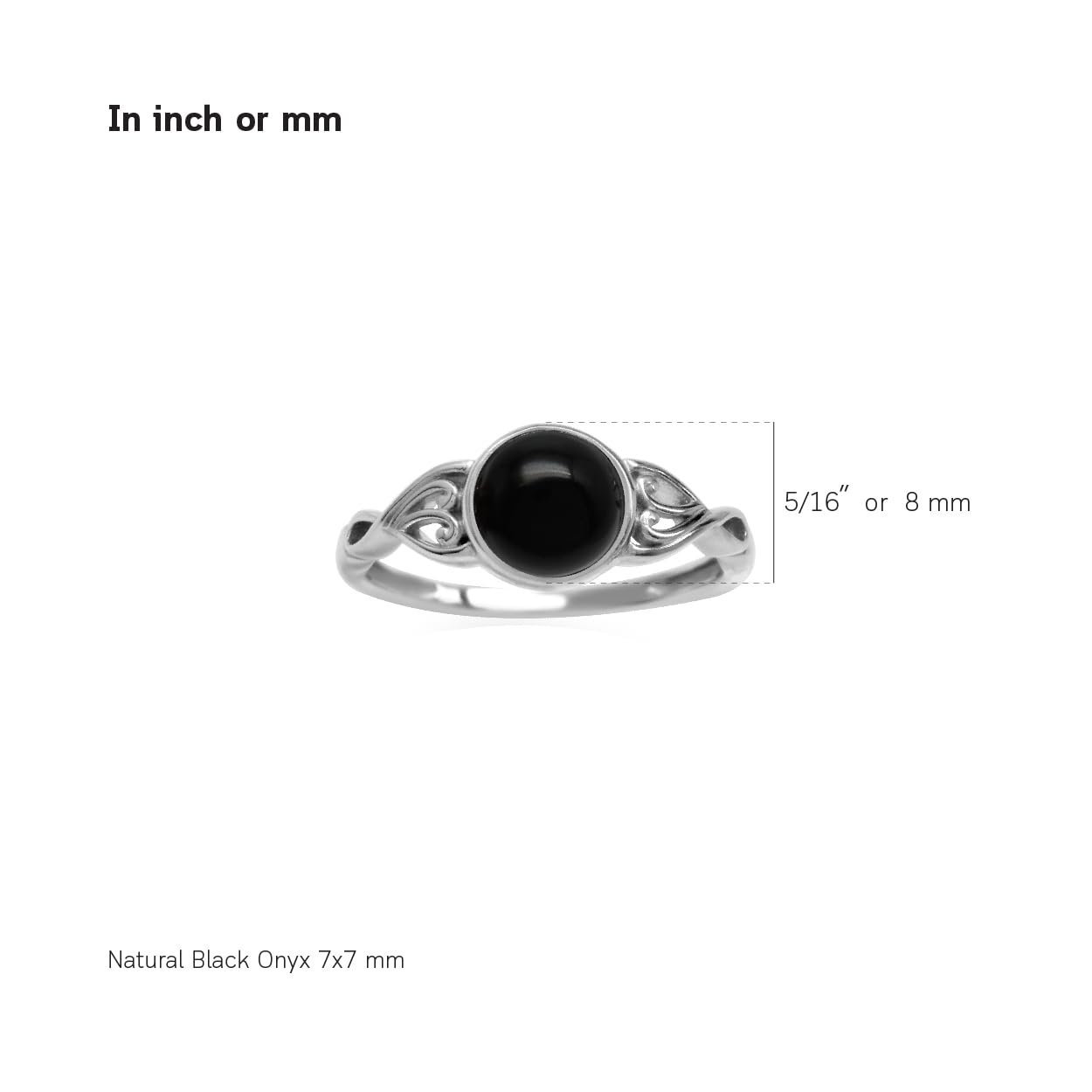 Silvershake 7mm Natural Black Onyx 925 Sterling Silver Victorian Style Solitaire Ring Size 8