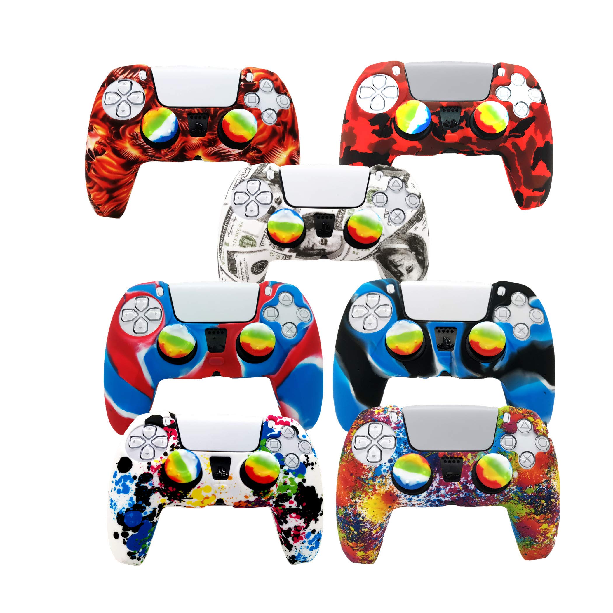 Silicone Skin for PS5 Dualsense Controller, 2pcs Durable Case Cover for Playstation 5 with 10pcs Thumb Joysticks Grips (1)