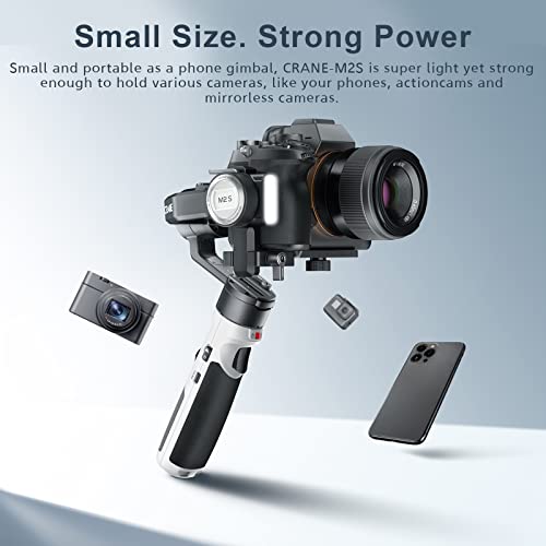 Zhiyun Crane M2S Gimbal Stabilizer for Mirrorless Camera Action Camera and Smartphone, Zhiyun Crane M2 Upgrade with Integrated Fill Light